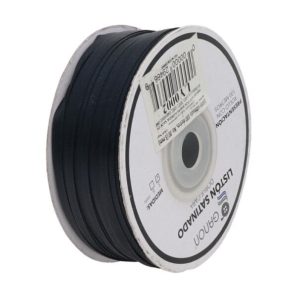 Listón satinado doble cara negro No. 00 (3 mm) 100 m
